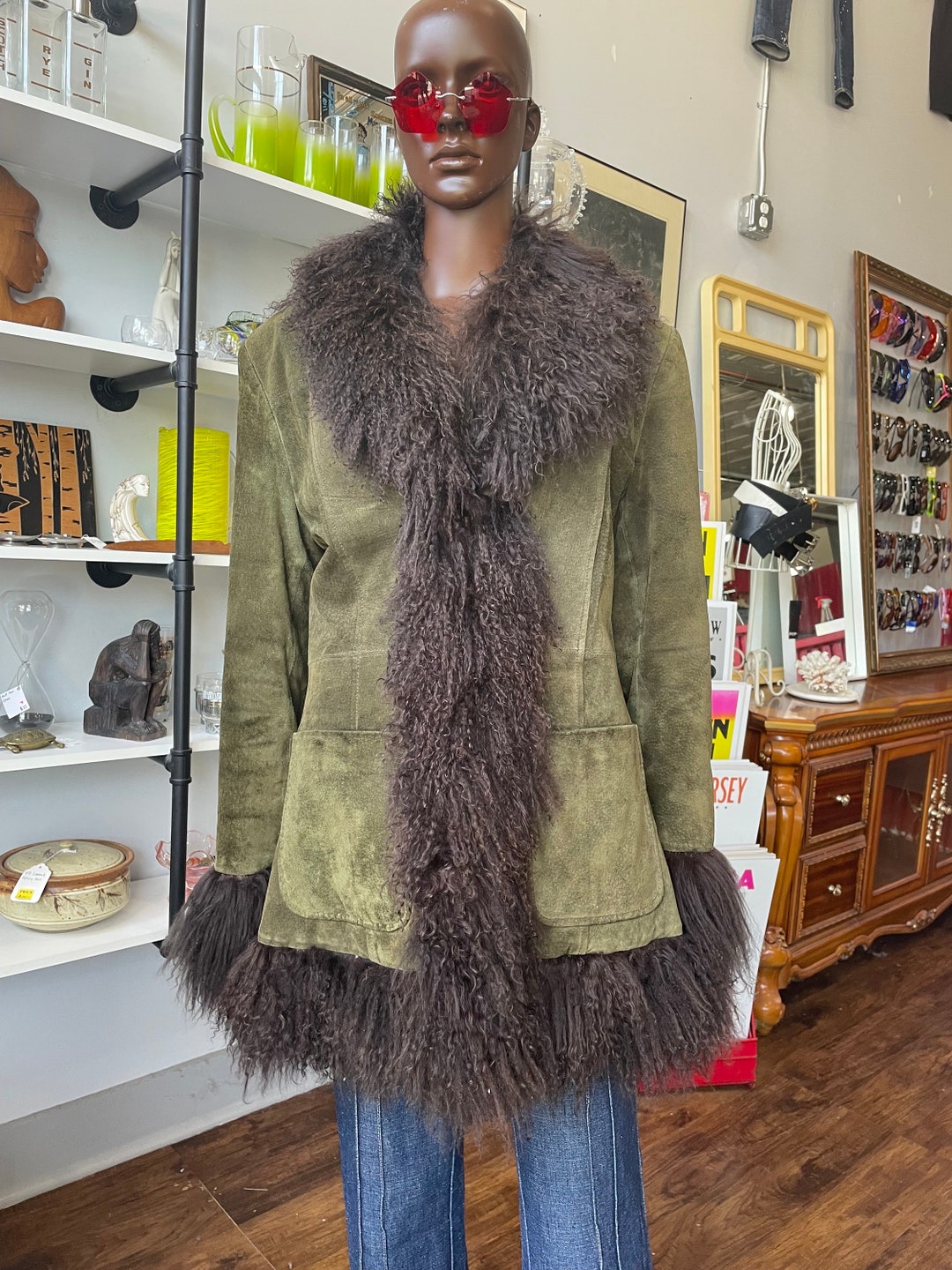 Shearling Pennylane Coat Vintage 1970s Ferrara Olive Green Suede and ...