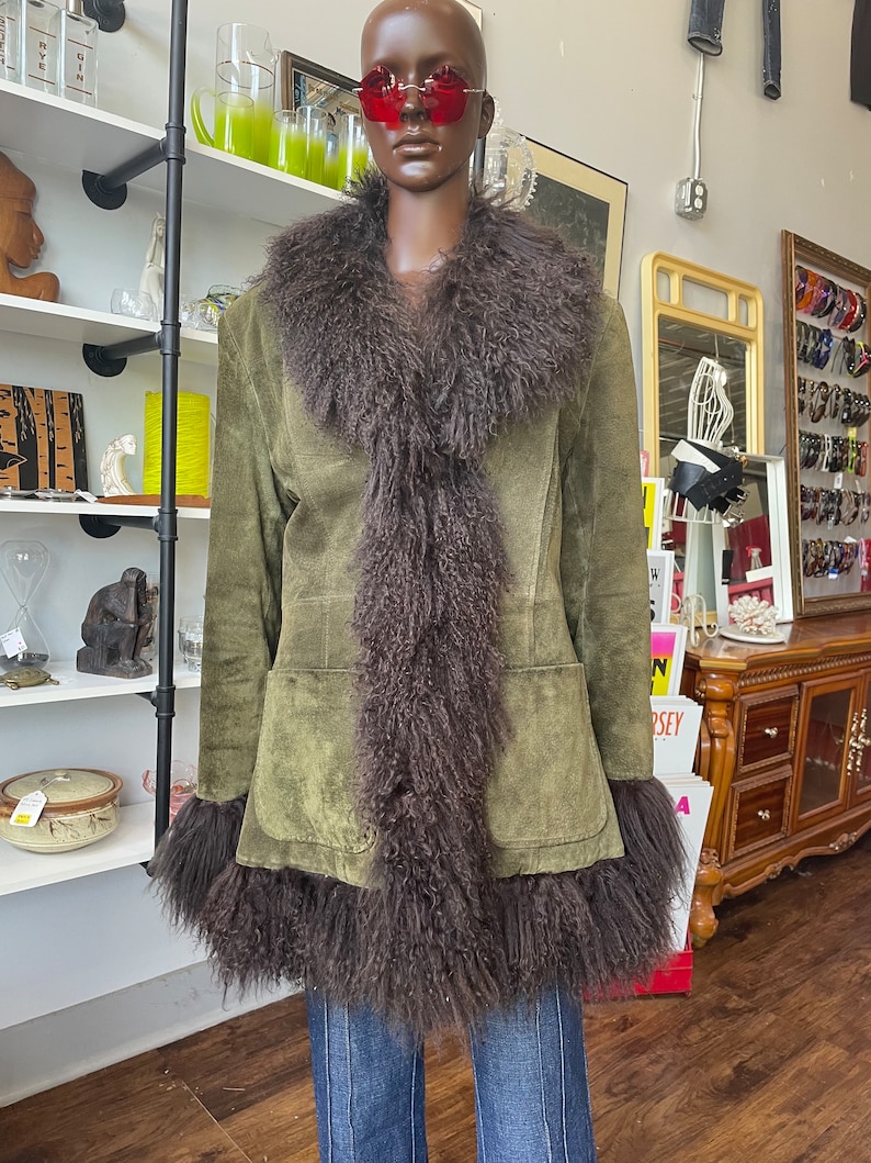 Shearling Pennylane Coat Vintage 1970s Ferrara Olive Green Suede and ...