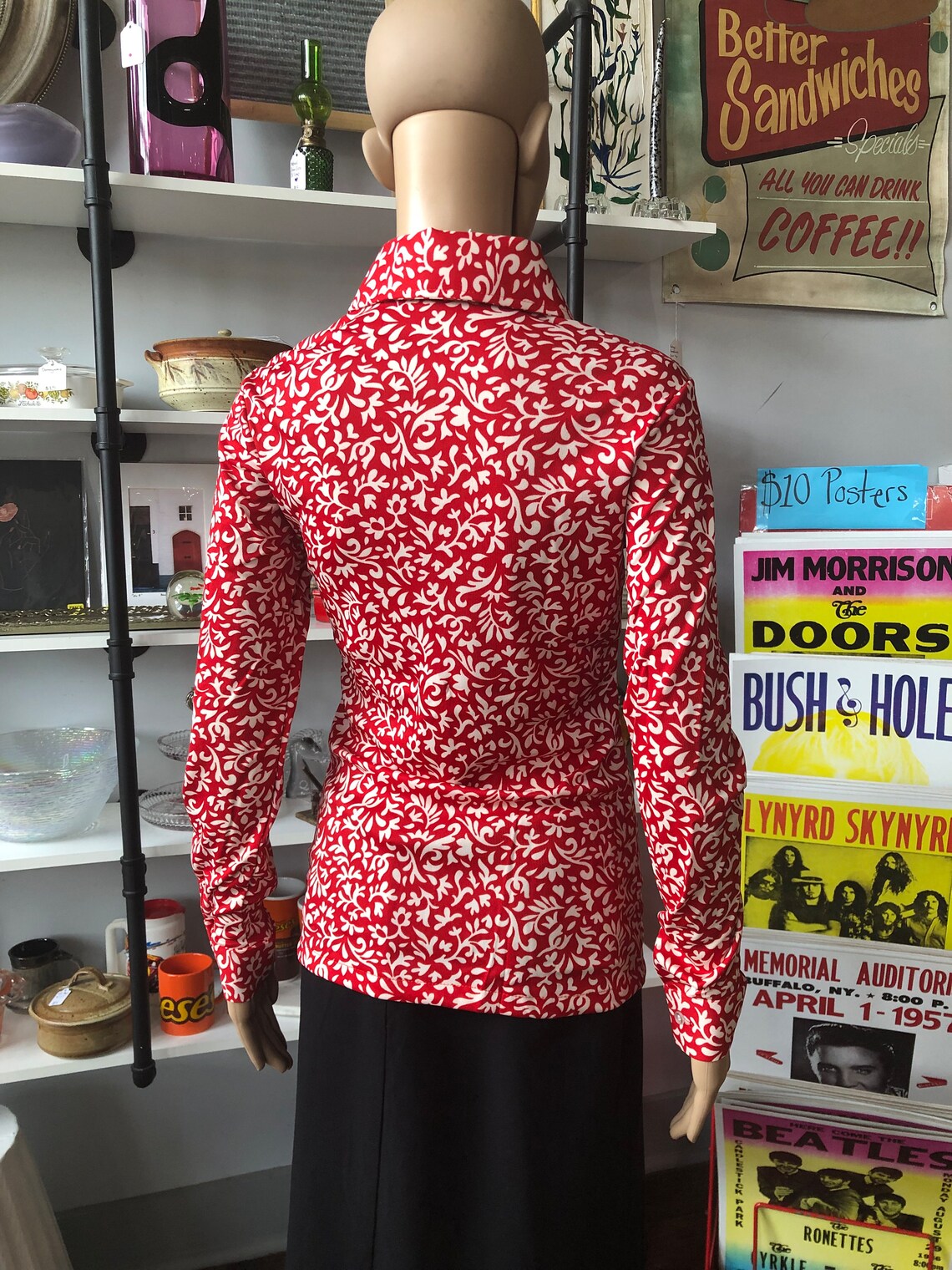 1970s Jcpenney Red Pasley Button Down - Etsy