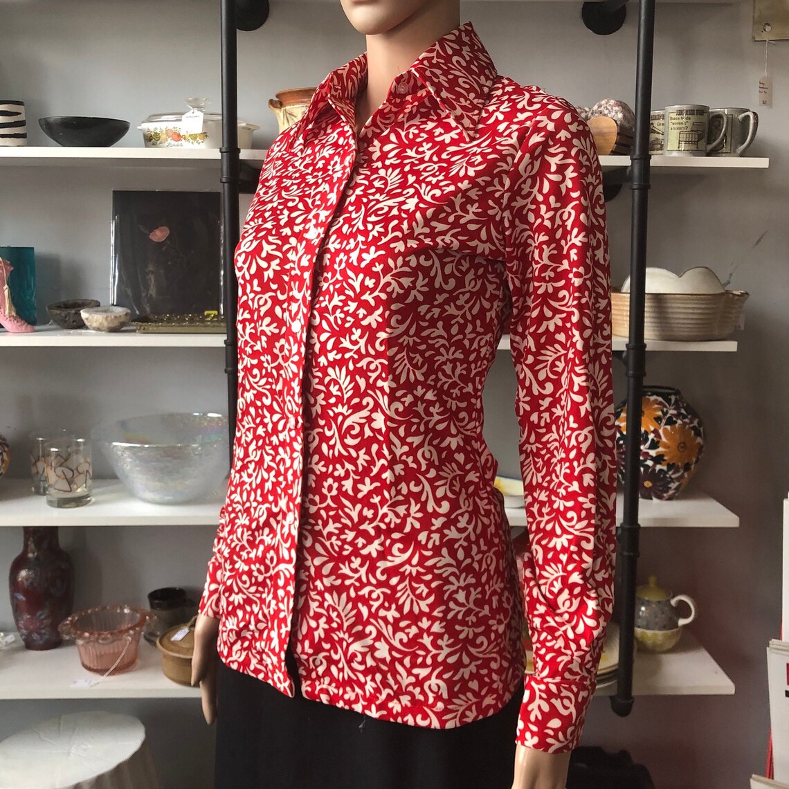 1970s Jcpenney Red Pasley Button Down - Etsy