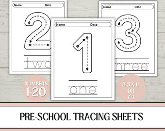Preschool Printables Number Tracing Worksheets 1-20 - Etsy