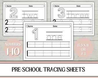 Preschool Printables Number Tracing Worksheets 1-20 - Etsy