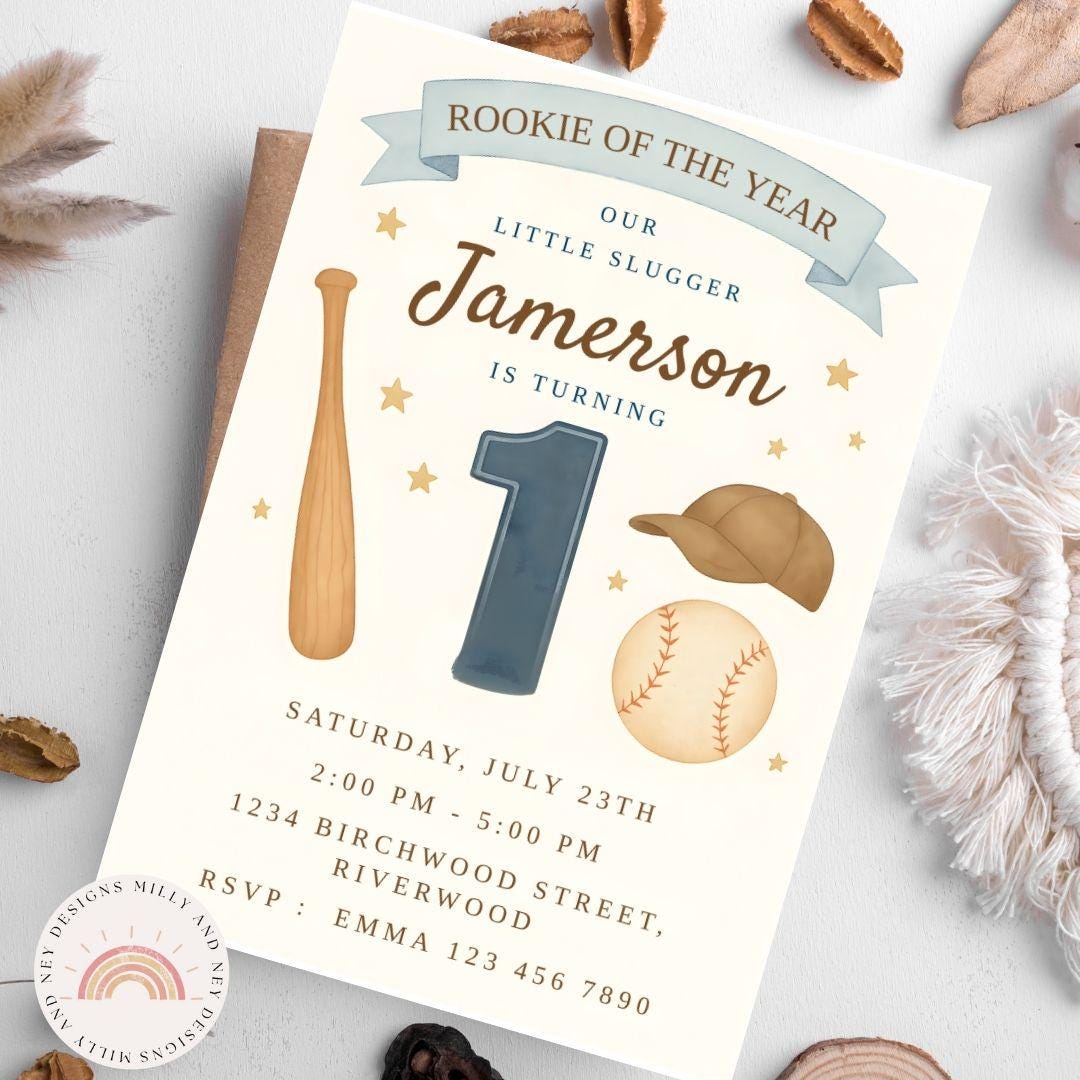 1st Birthday Baseball Invitation, Editable Digital Download for Boy ...