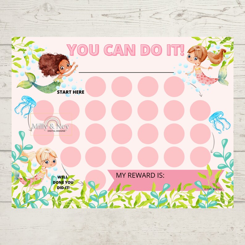 Printable Mermaid Reward Chart|toddler Mermaid Chore Chart|kids Reward ...