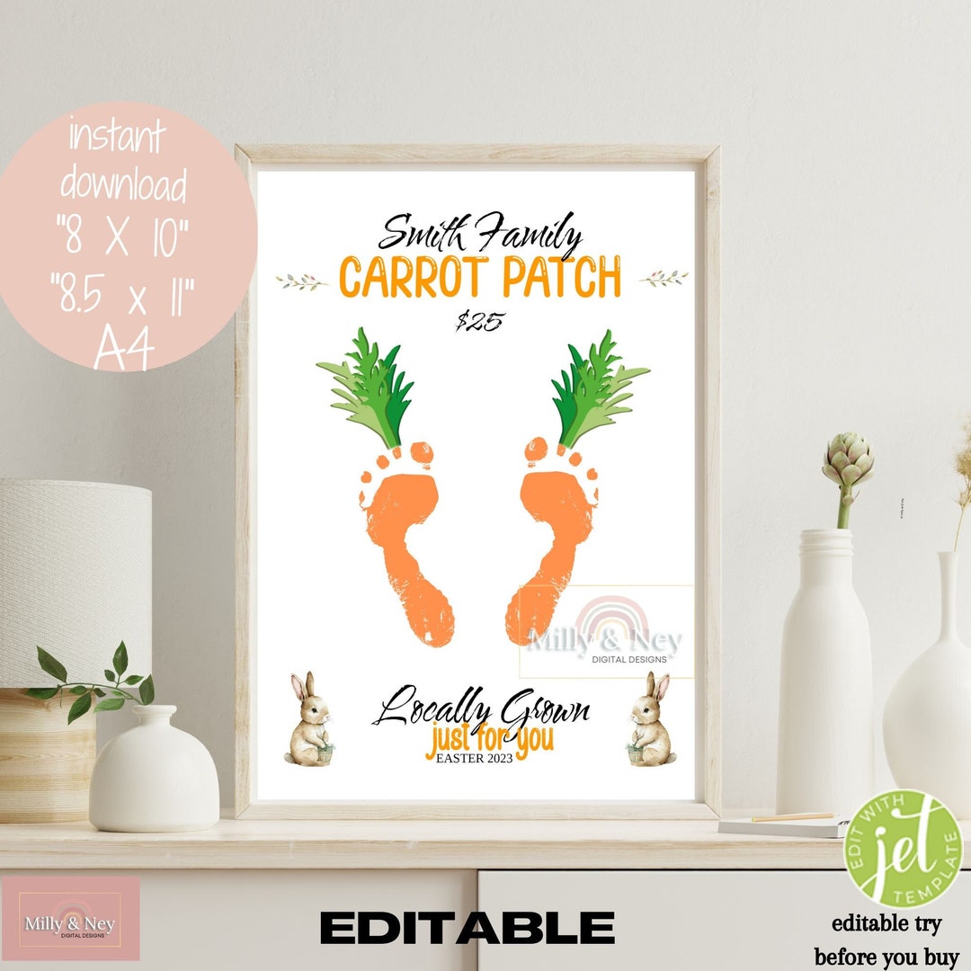 Editable Carrot Patch Easter Farm Sign, Kids Baby Toddler, Carrot Foot ...