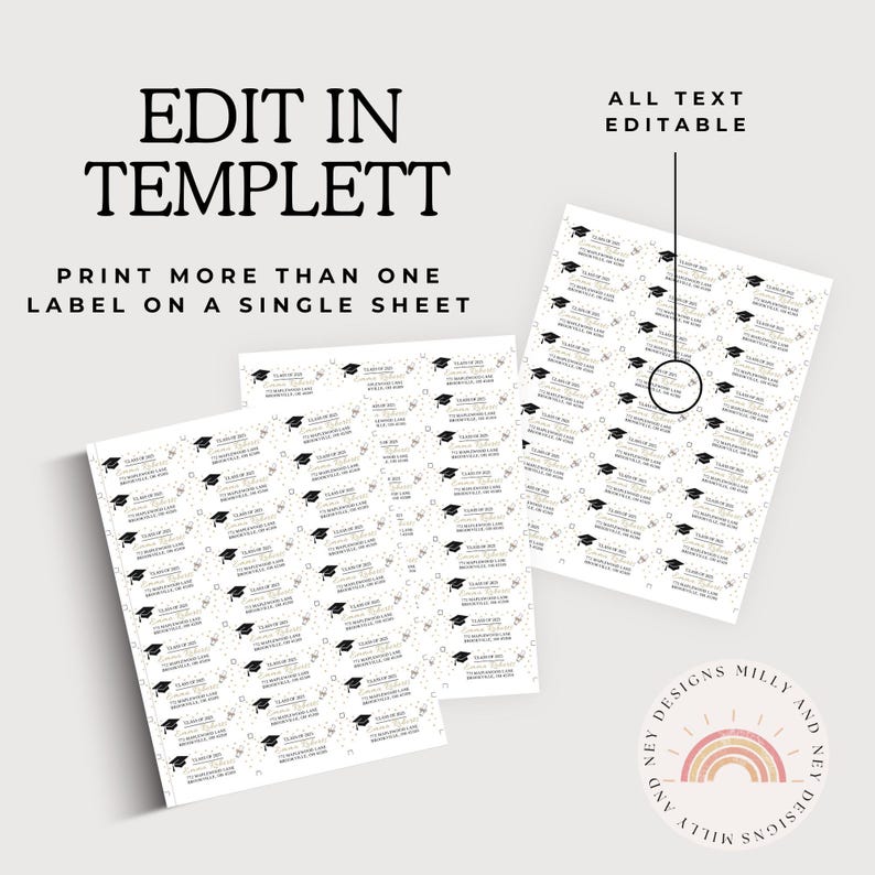 Graduation Address Labels Template, Editable Printable Labels for Grad ...