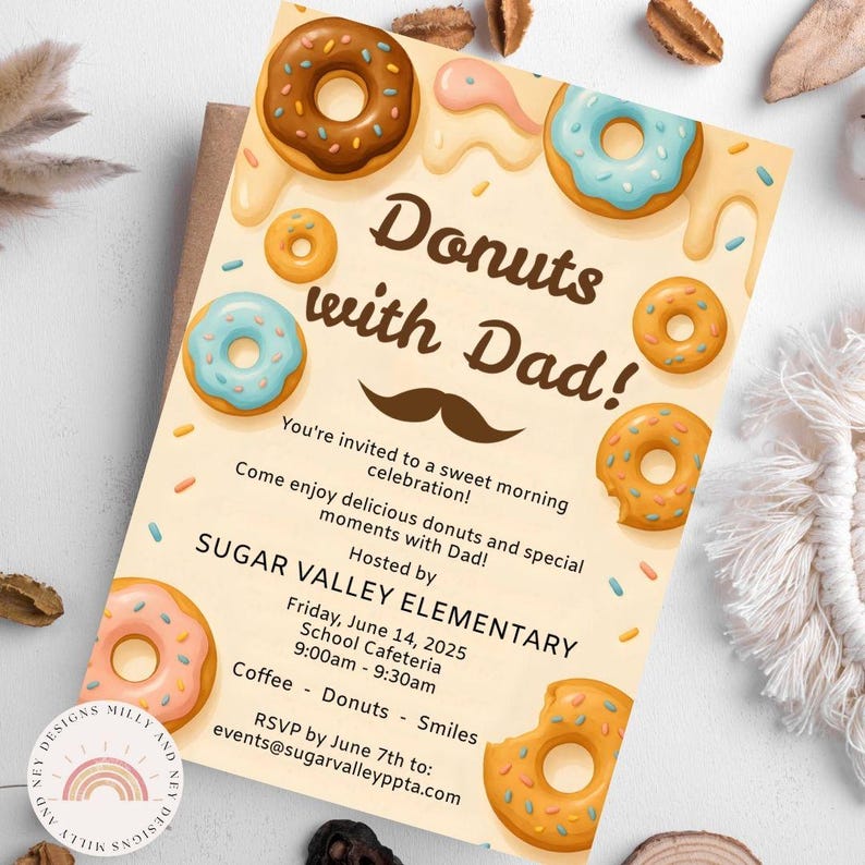 Donuts With Dad Flyer Template, Editable School Event Invitation ...