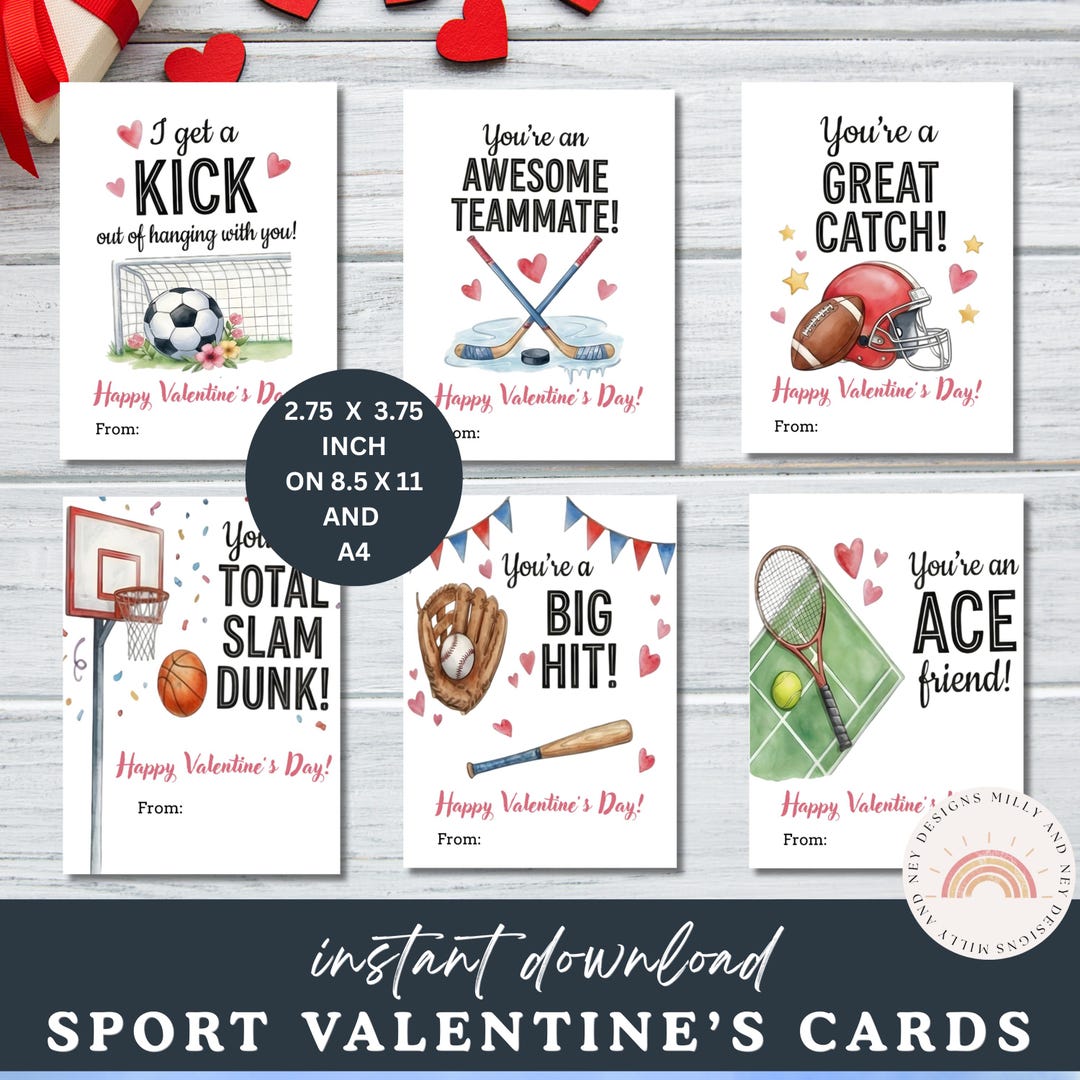 Sports Valentine's Day Cards for Kids: Printable Classroom Valentines ...