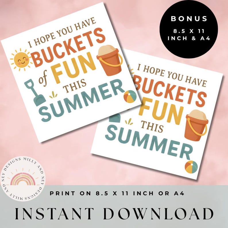 Buckets of Fun Gift Tags, Editable Summer Tags for End of Year ...