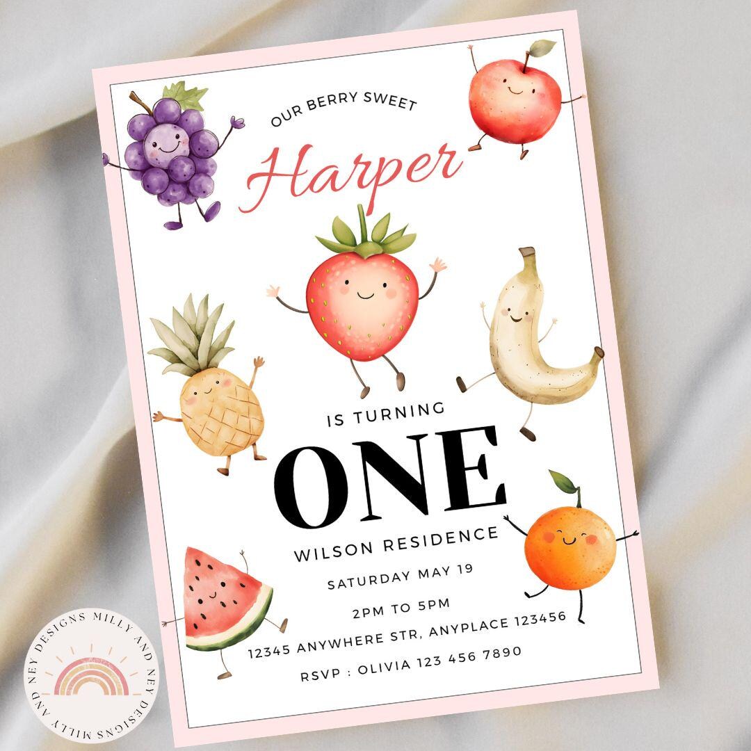 Dancing Fruit Birthday Invitation, Editable Kids Party Invite ...