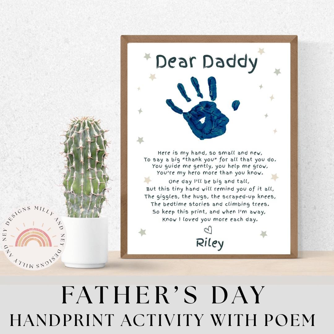 Fathers Day Handprint Poem for Kids, DIY Craft Gift for Dad, Kids ...