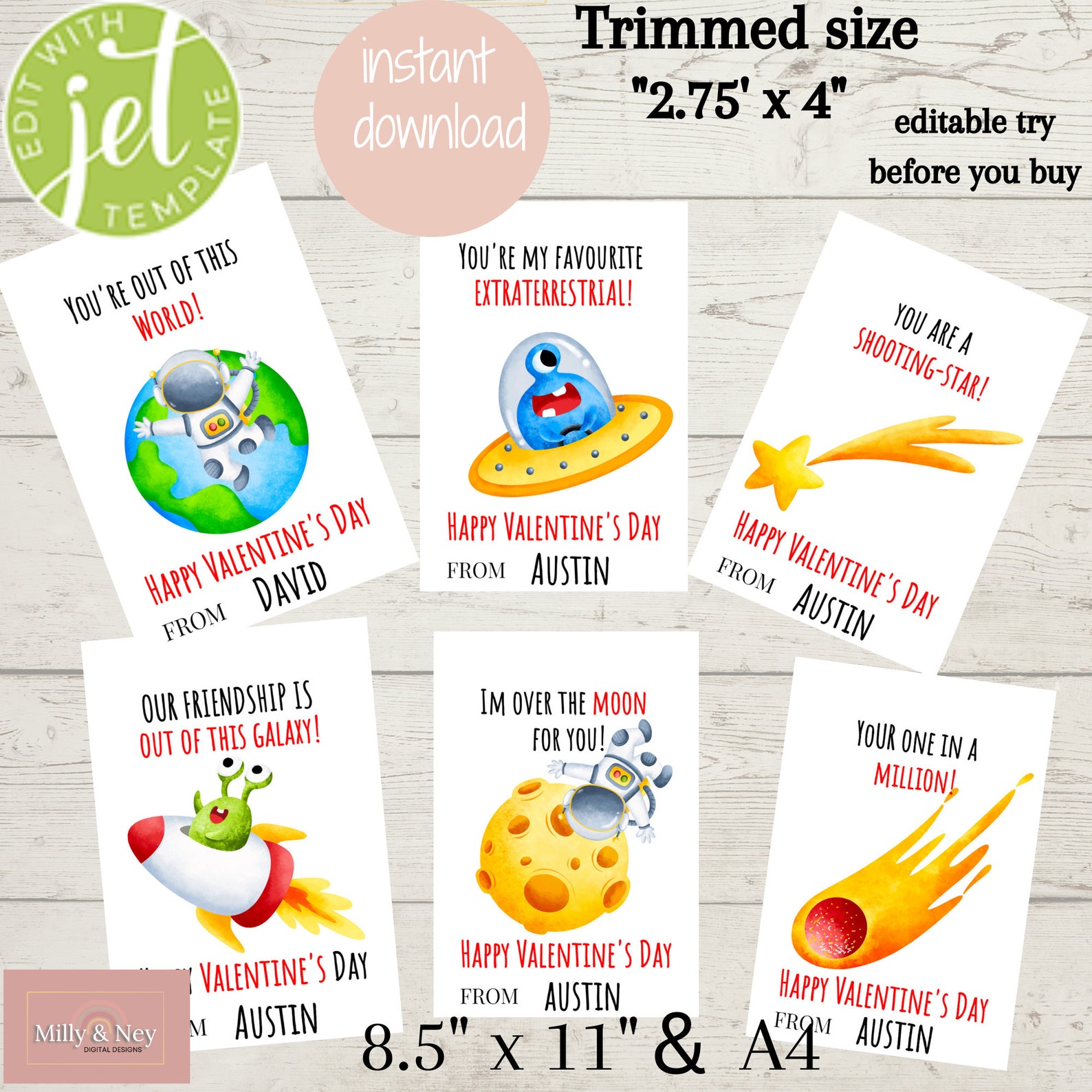 Space Valentine Space Valentine's Day Cards Classroom - Etsy