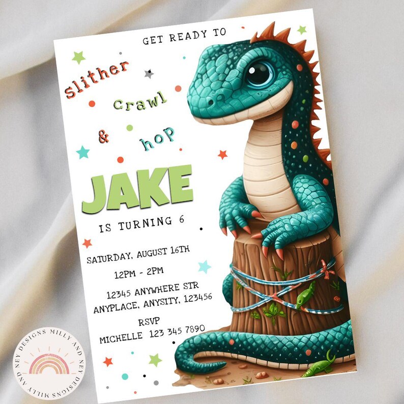 Reptile Party Invitation, Digital Editable Template for Kids, Printable ...