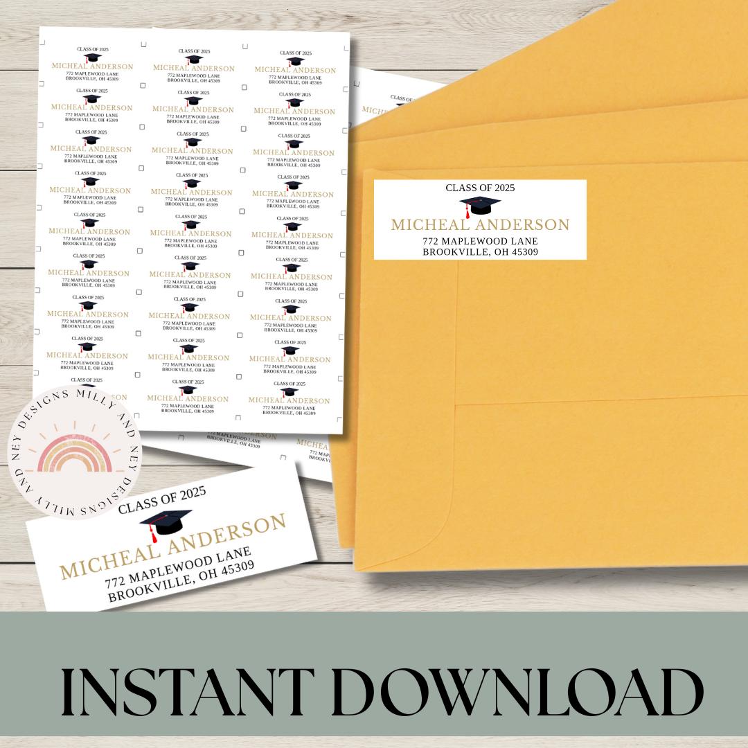 Graduation Address Labels Template, Editable Printable Labels for Grad ...