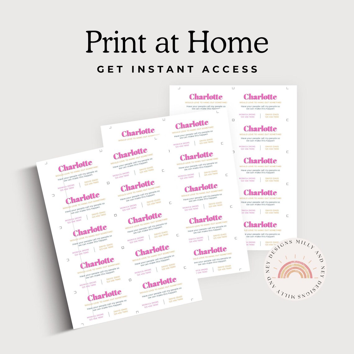 Playdate Cards, Editable Kids Contact Cards, Printable Summer Playdate ...