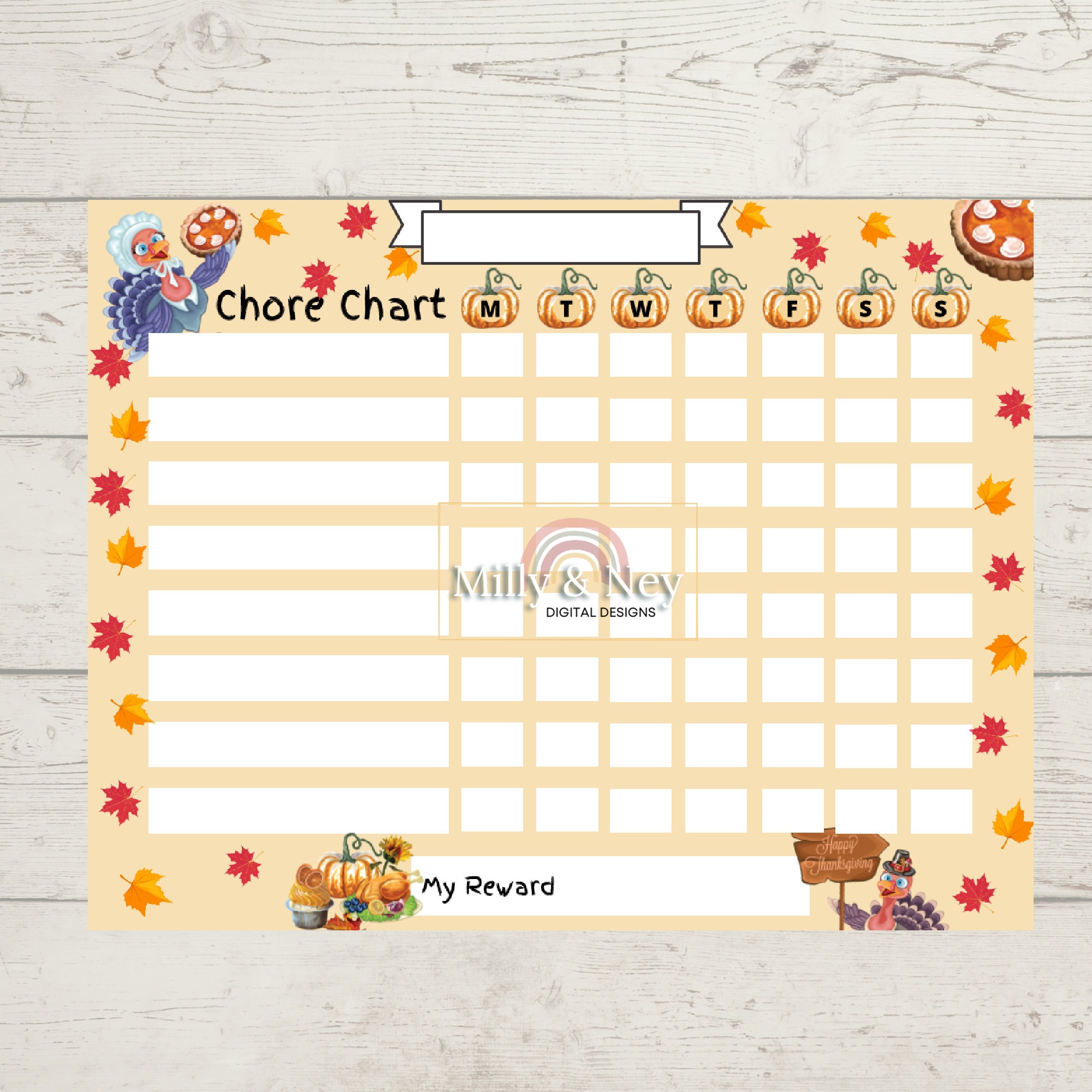 Printable Thanksgiving Theme Reward Chart|kids Chore Chart|instant ...