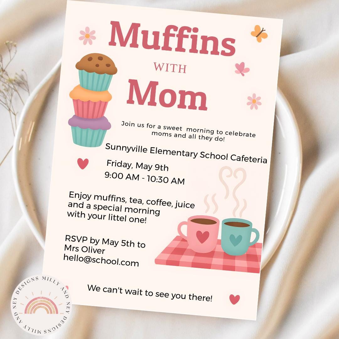 Muffins With Mom Template, Editable Invitation for Mother's Day ...