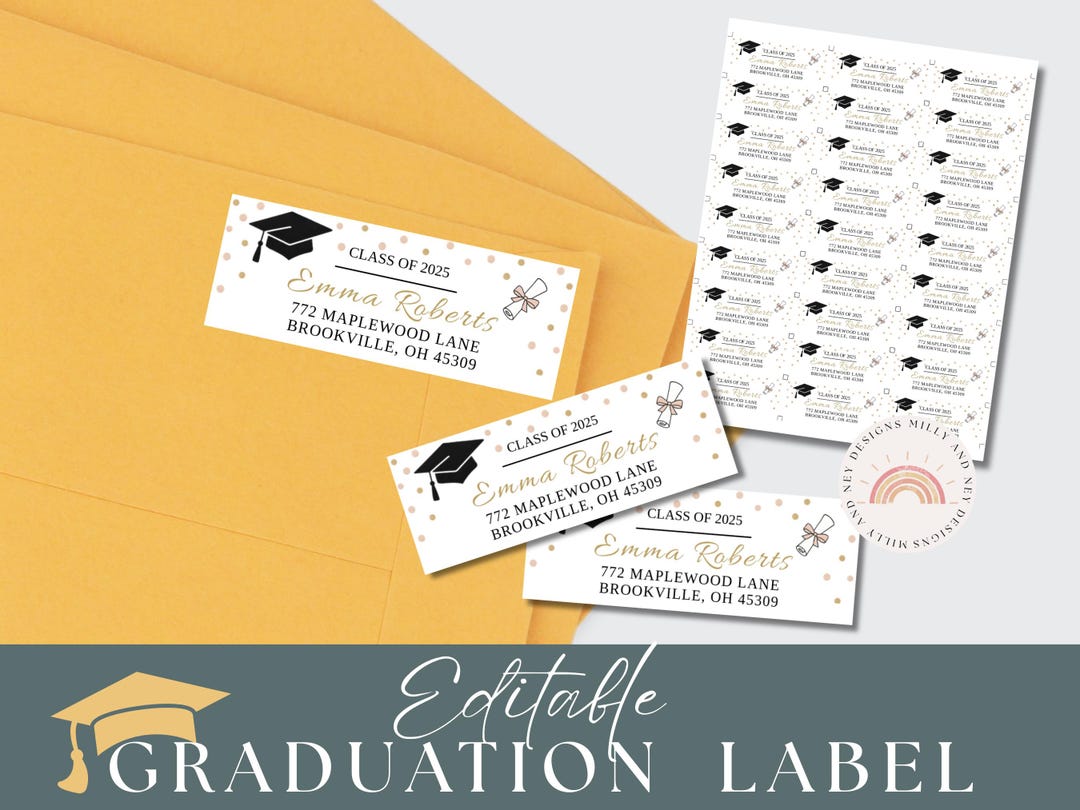 Graduation Address Labels Template, Editable Printable Labels for Grad ...