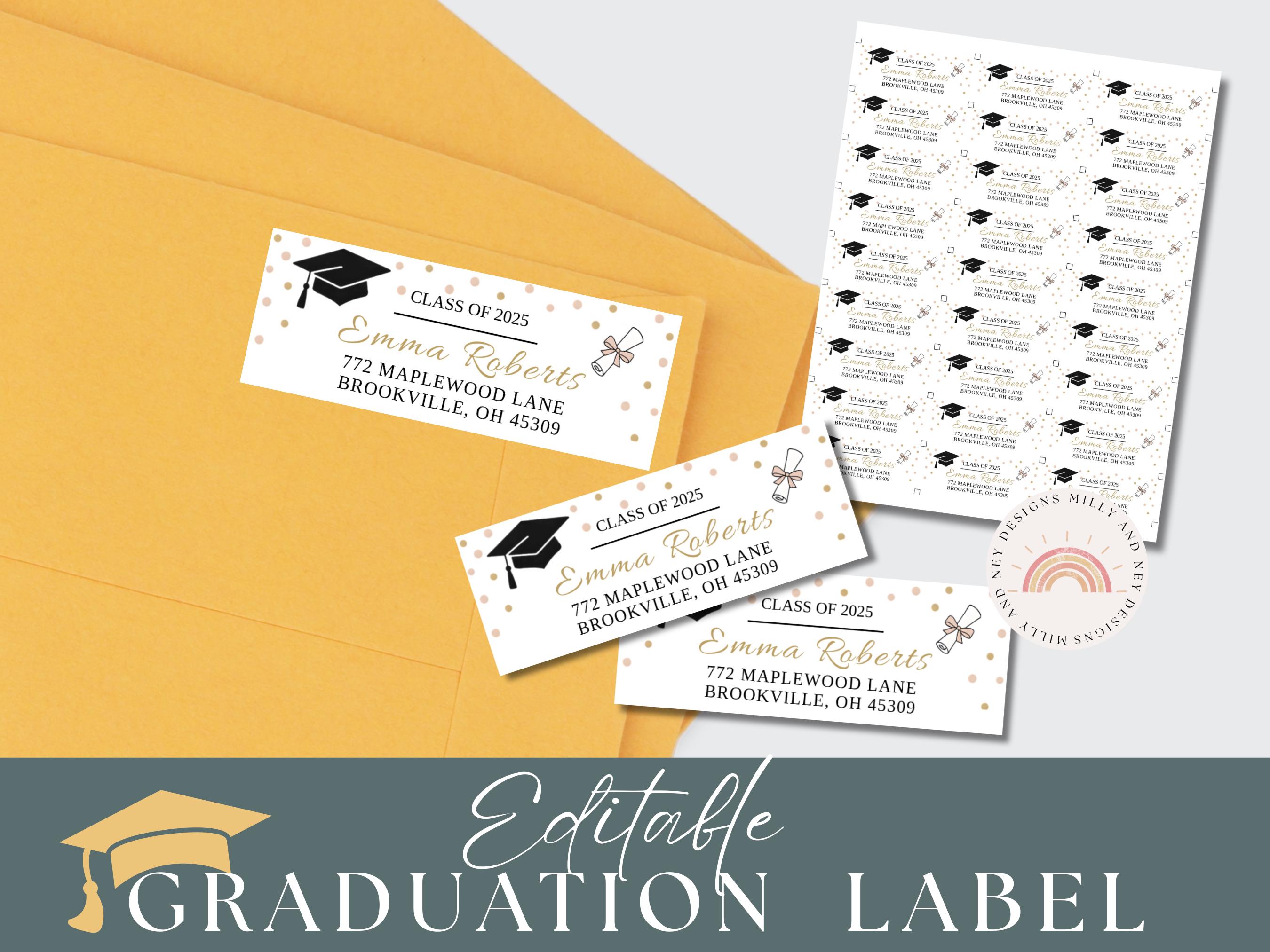 Graduation Address Labels Template, Editable Printable Labels for Grad ...