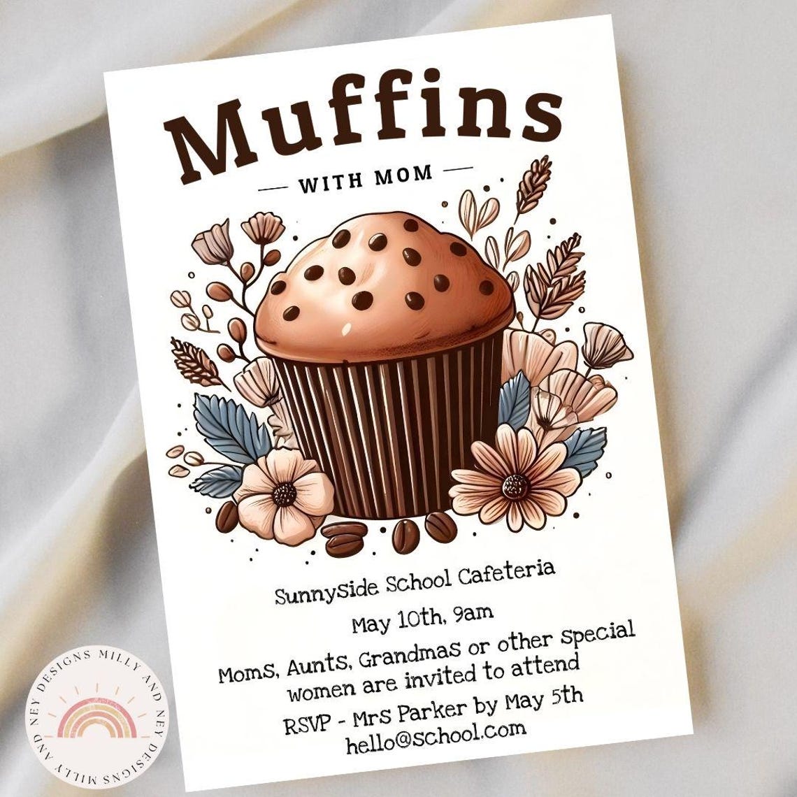 Muffins With Mom Template, Editable Invitation for Mother's Day ...