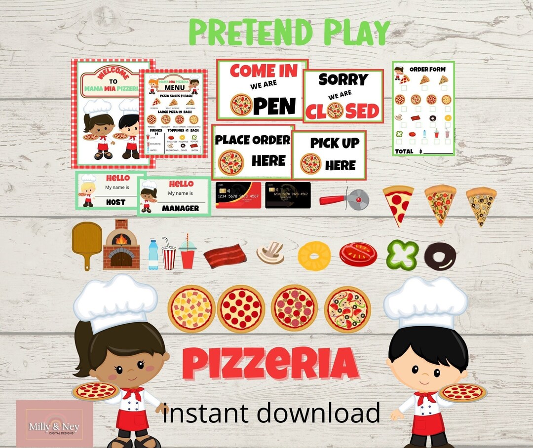 Pretend Play Printable Pizzeria Kids Dramatic Play - Etsy UK