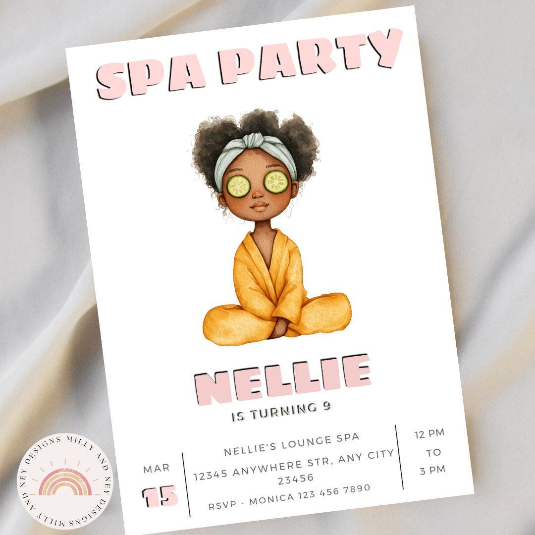 Spa Birthday Party Invitation for Kids, Editable Digital Template ...