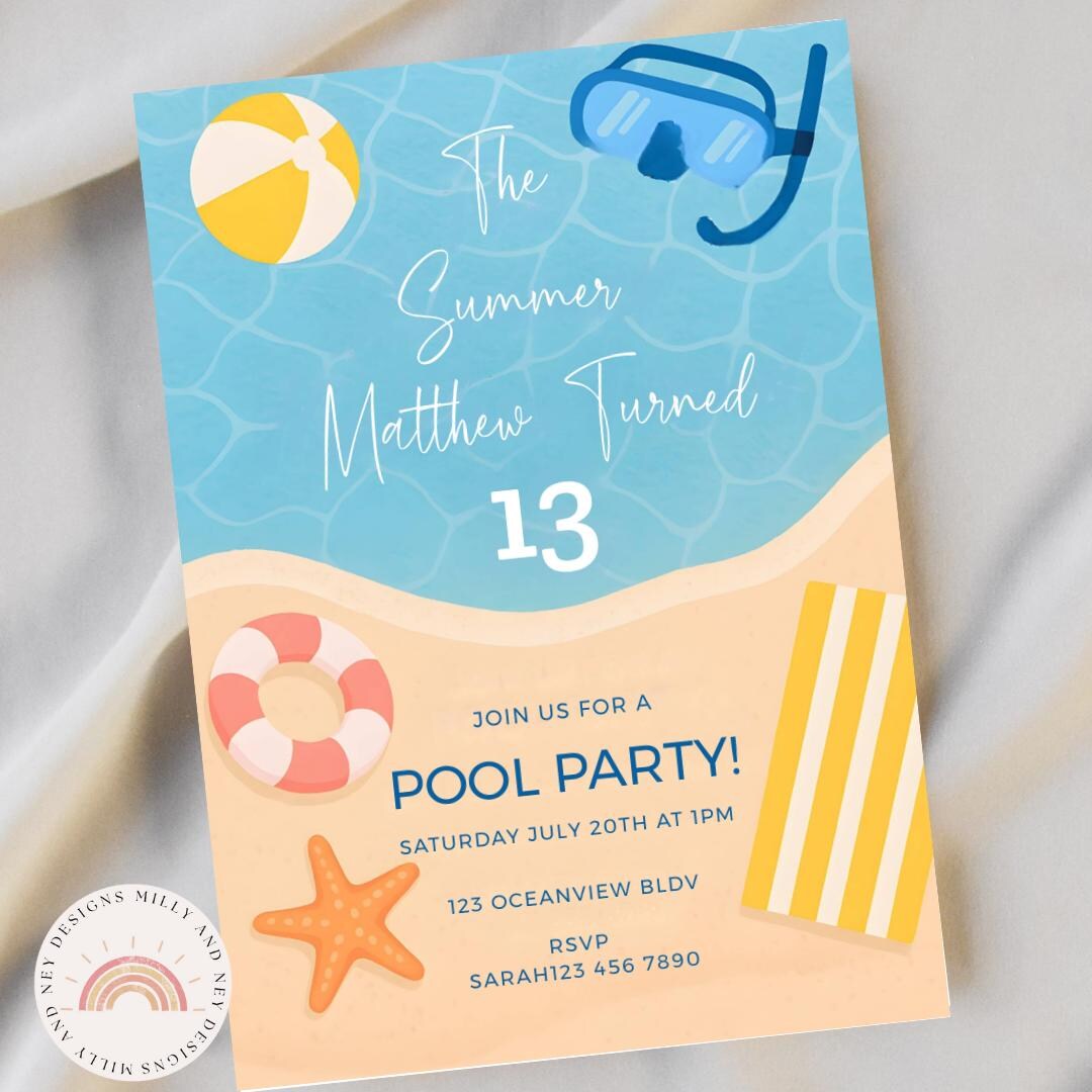 The Summer I Turned Birthday Invitation, Editable Template for Teen ...