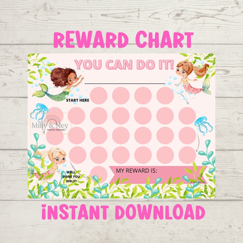 Printable Mermaid Reward Chart|toddler Mermaid Chore Chart|kids Reward ...