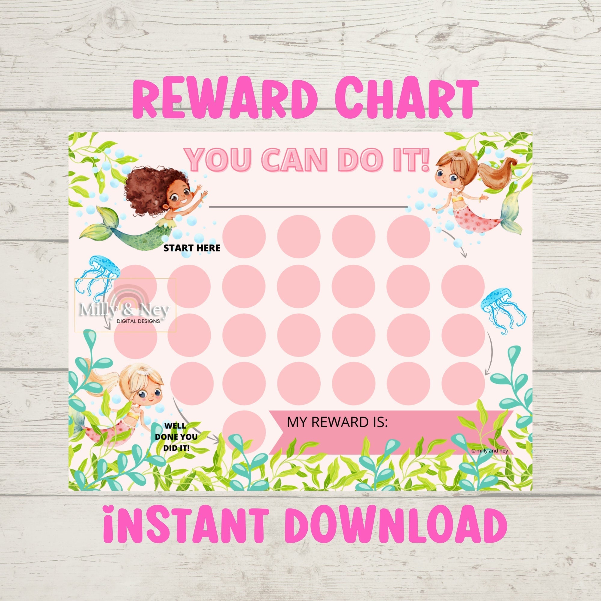 Printable Mermaid Reward Chart|toddler Mermaid Chore Chart|kids Reward ...