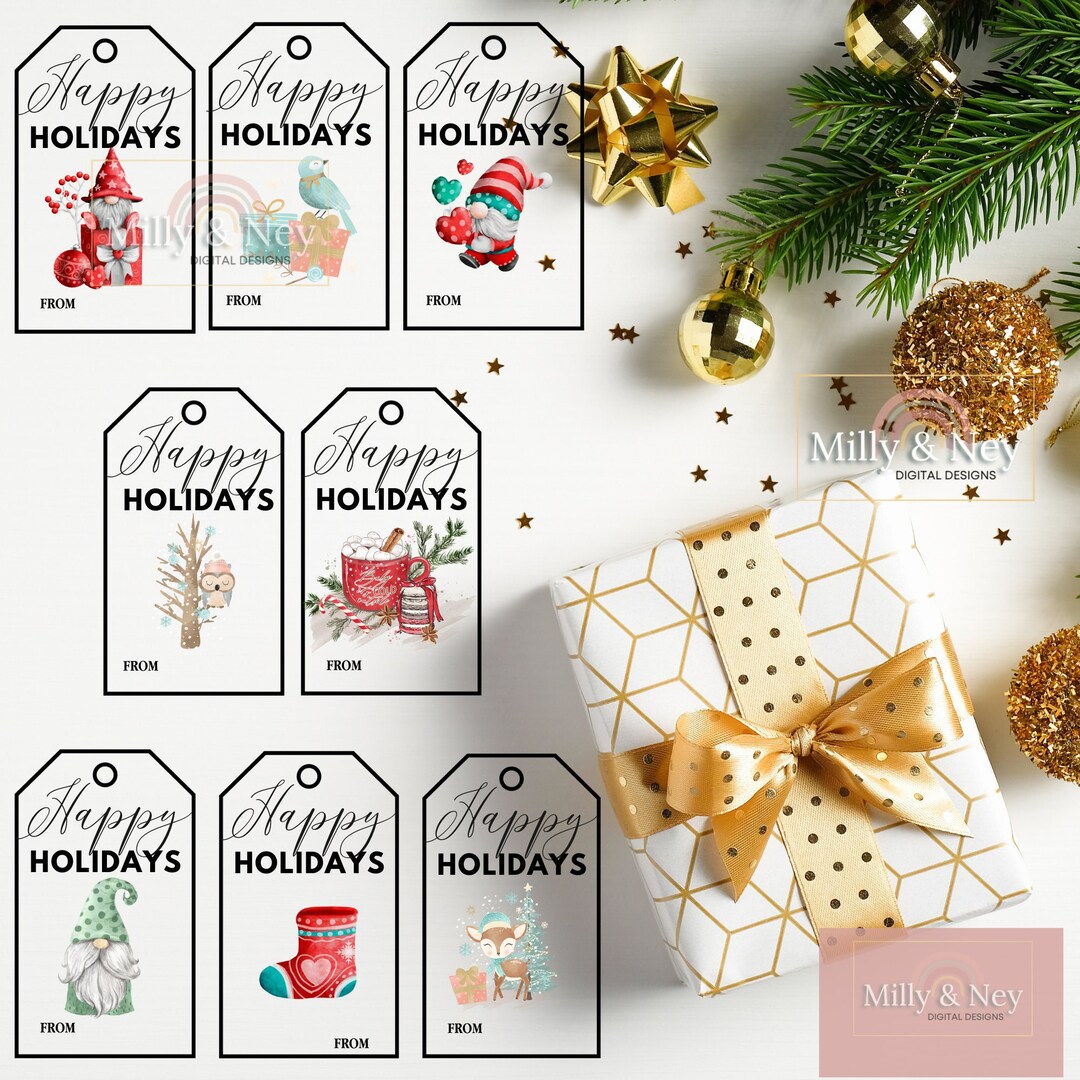 Merry Christmas, Happy Holidays, Gift Tag Printable, Printable ...