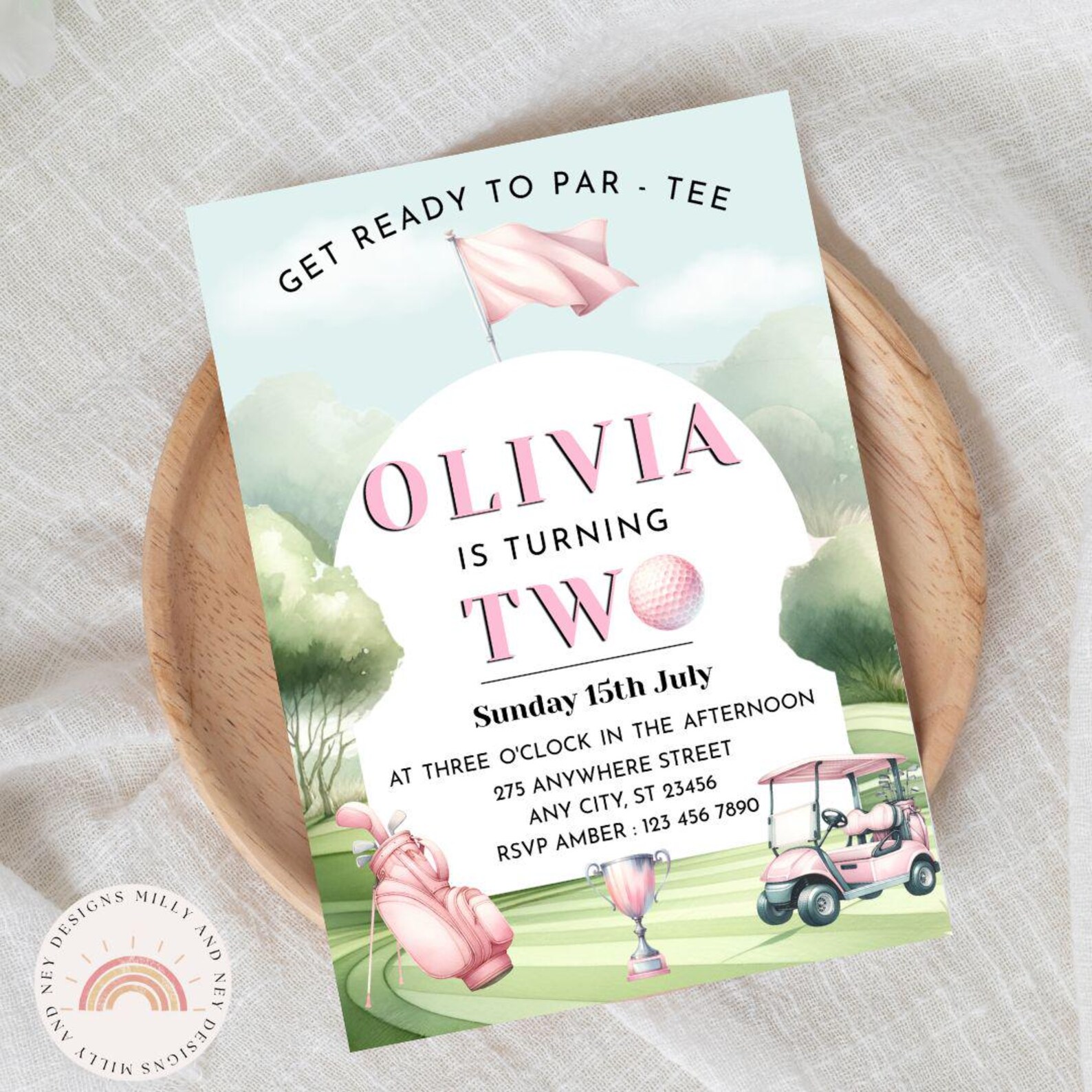 Golf Birthday Invitation for Girls, Editable Template, Fun Party Invite ...