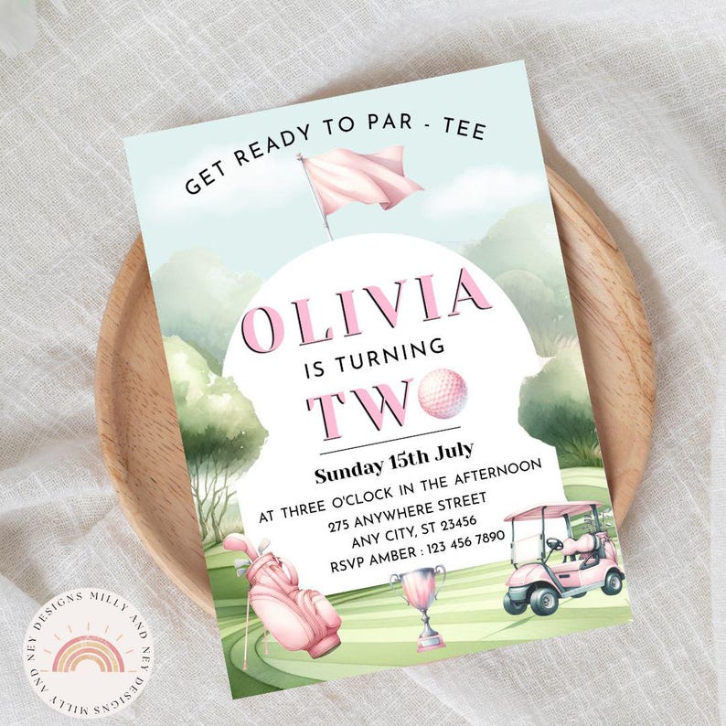 Golf Birthday Invitation for Girls, Editable Template, Fun Party Invite ...