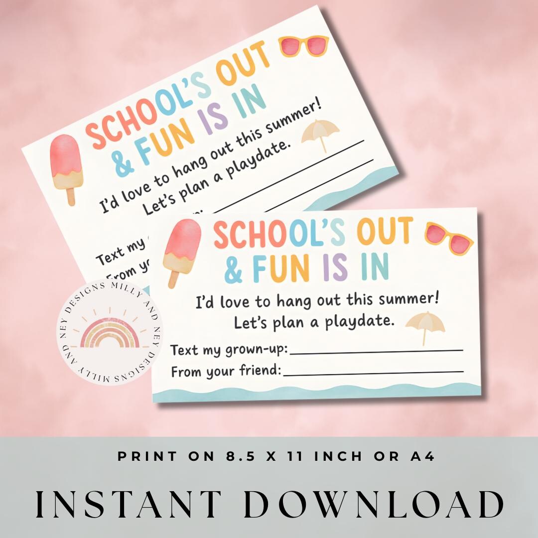 Playdate Cards for Kids, Editable Kids Calling Card, Summer Play Date ...