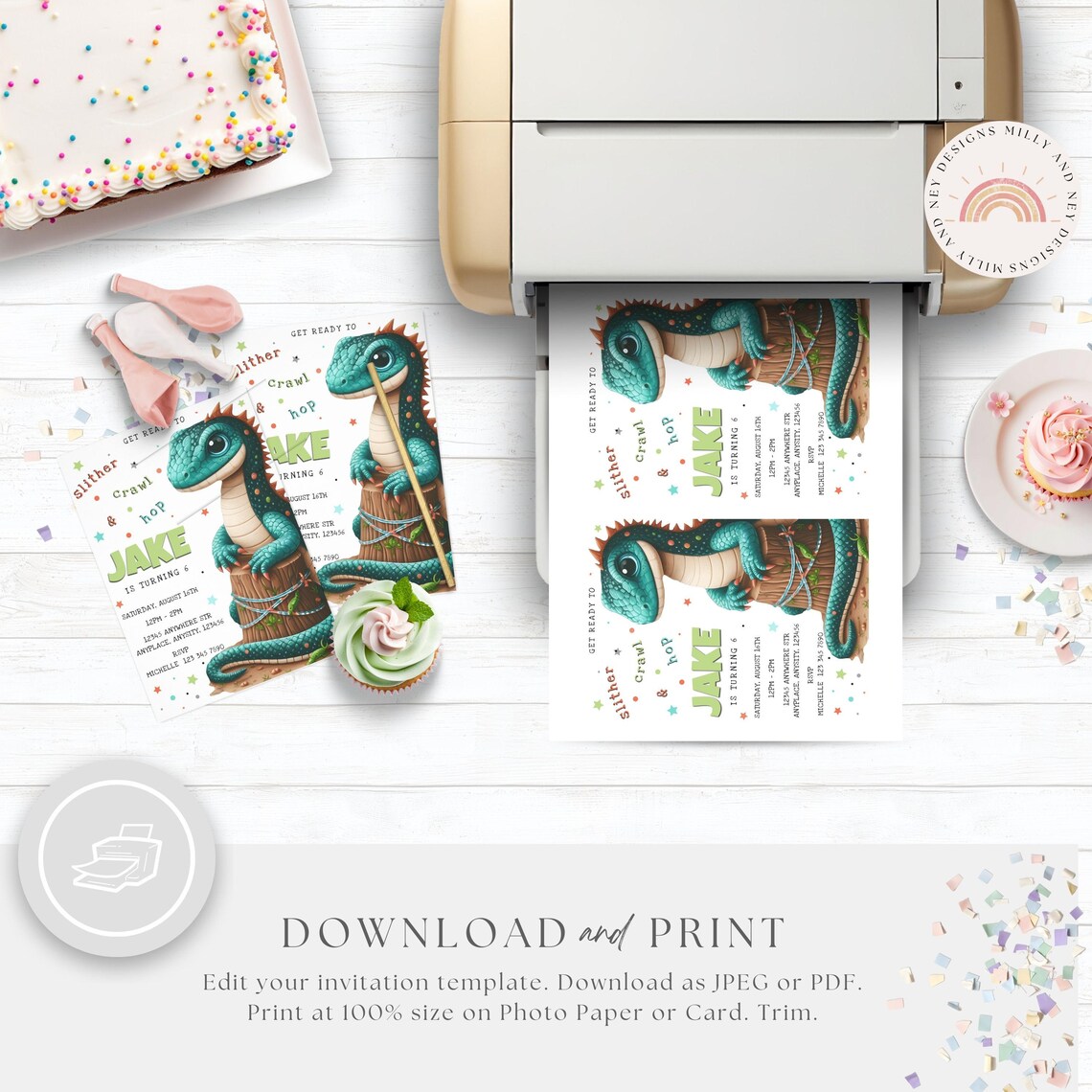 Reptile Party Invitation, Digital Editable Template for Kids, Printable ...