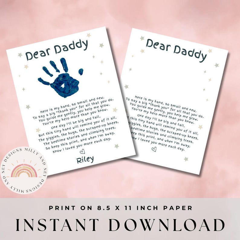 Fathers Day Handprint Poem for Kids, DIY Craft Gift for Dad, Kids ...