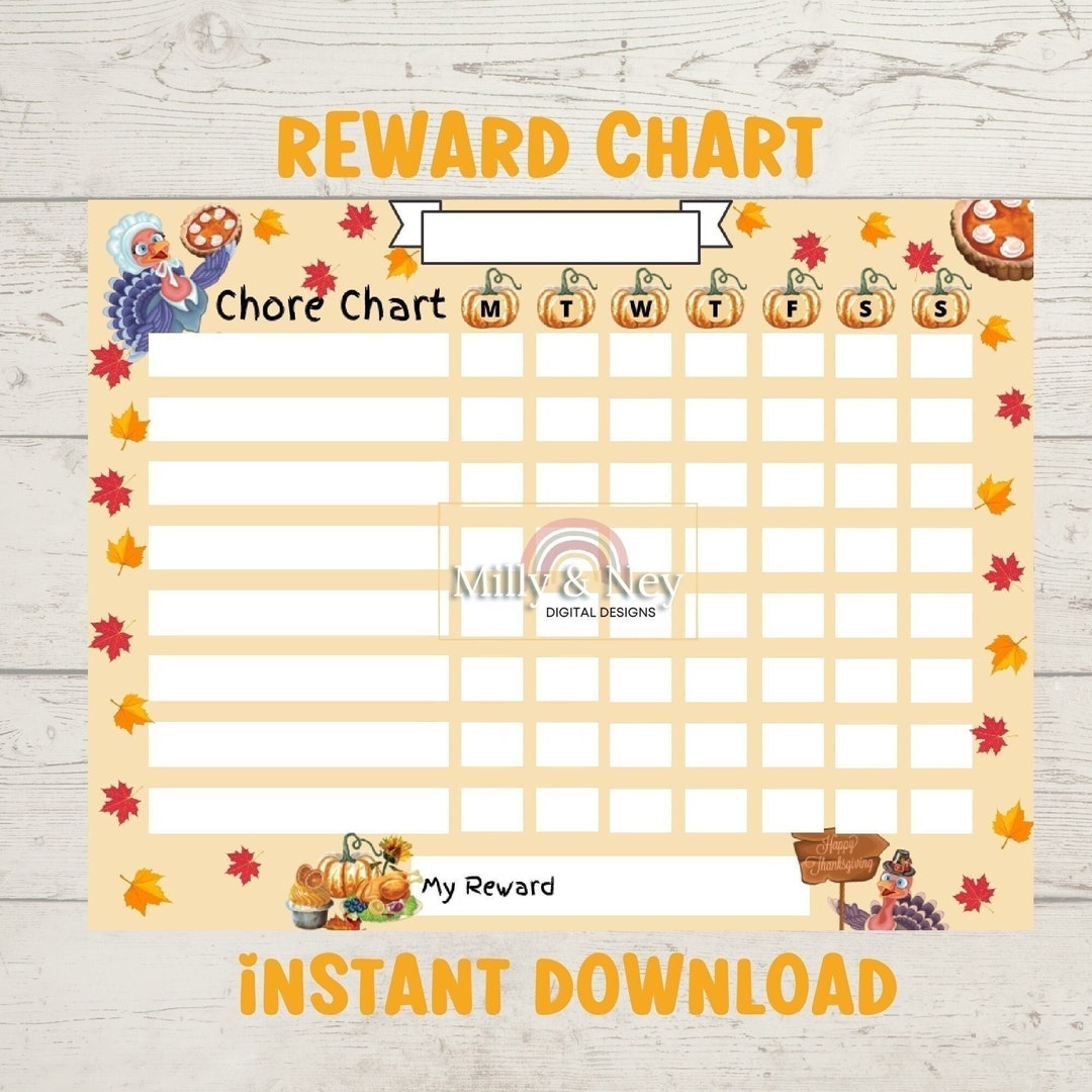 Printable Thanksgiving Theme Reward Chart|kids Chore Chart|instant ...