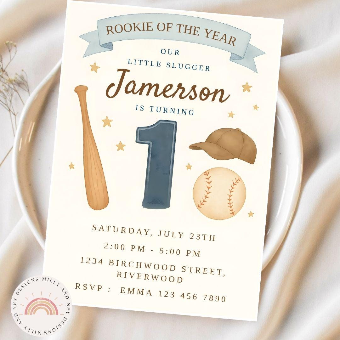 1st Birthday Baseball Invitation, Editable Digital Download for Boy ...