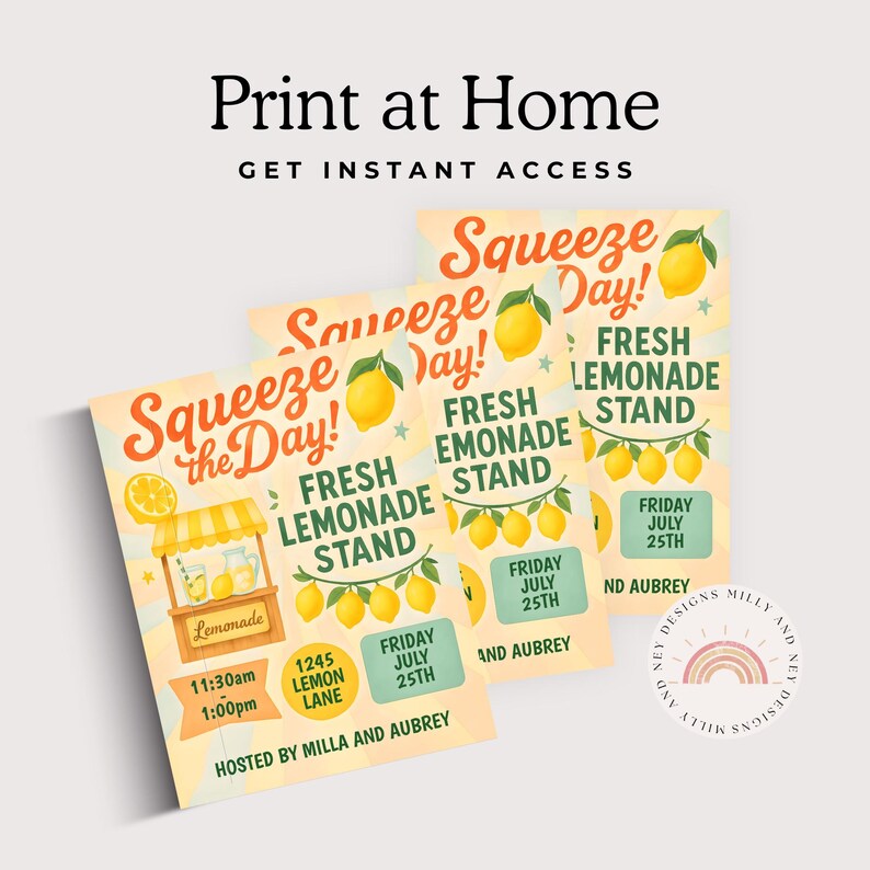 Kids Lemonade Stand Flyer, Editable Summer Activity Template, Printable ...