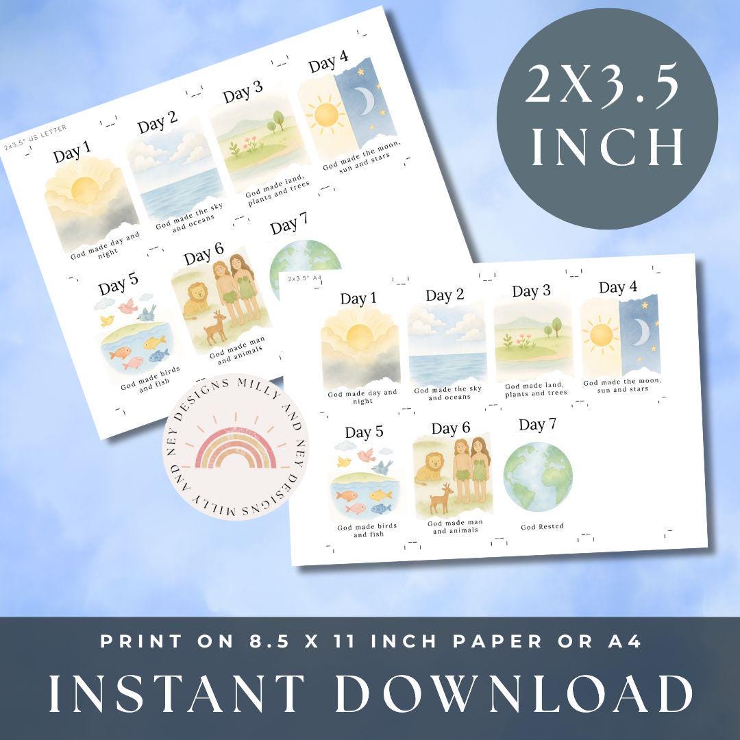 7 Days of Creation Flash Cards, Bible Lesson for Kids, Homeschool ...