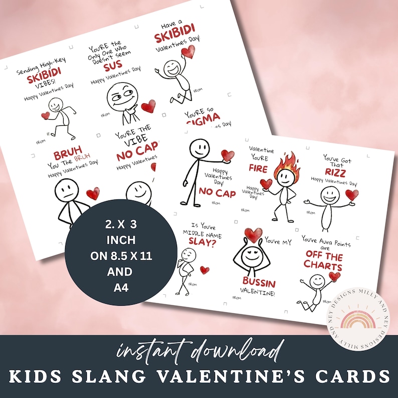 Funny Slang Valentine Cards: Gen Z Alpha, Kids Classroom (PDF Download ...