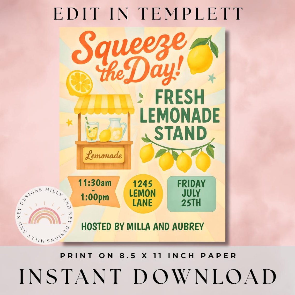 Kids Lemonade Stand Flyer, Editable Summer Activity Template, Printable ...