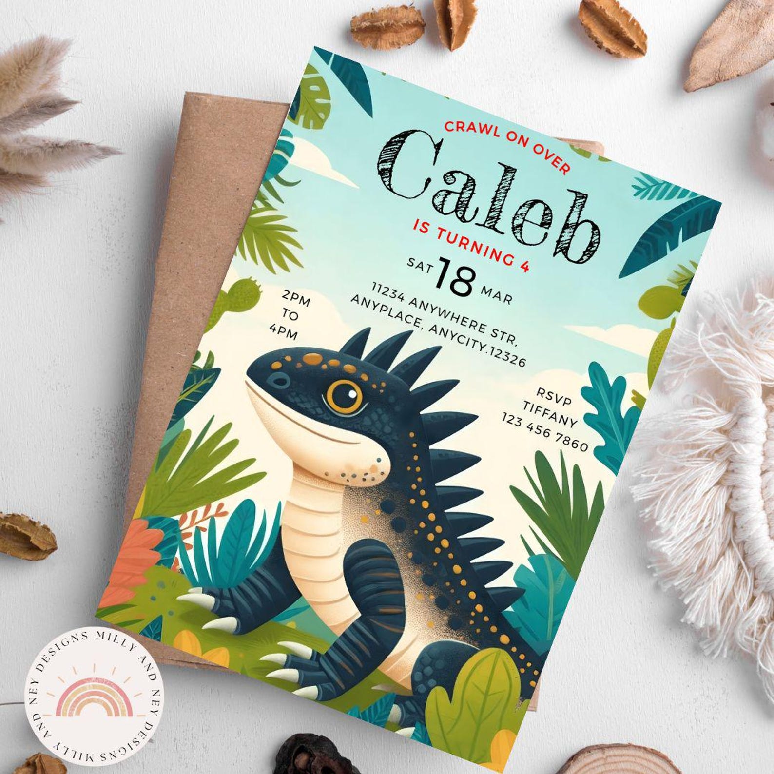 Reptile Party Invitation, Digital Editable Template for Kids, Printable ...