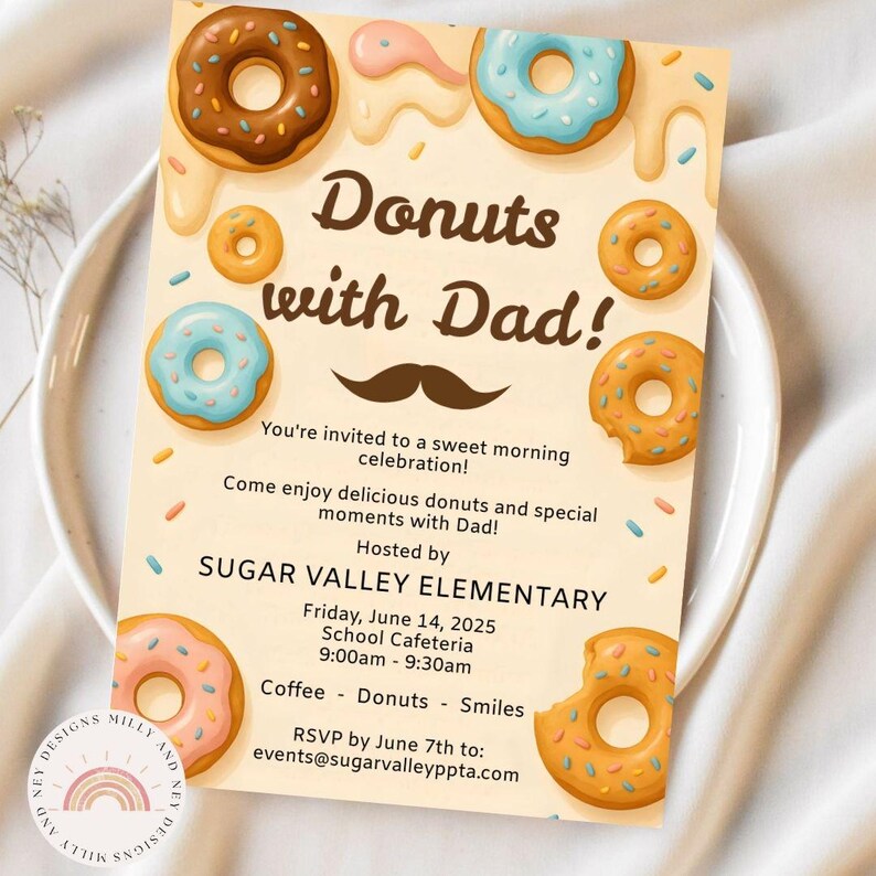 Donuts With Dad Flyer Template, Editable School Event Invitation ...