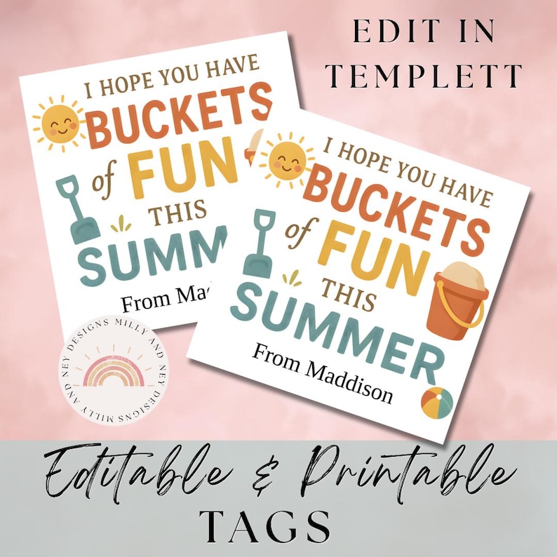 Buckets of Fun Gift Tags, Editable Summer Tags for End of Year ...