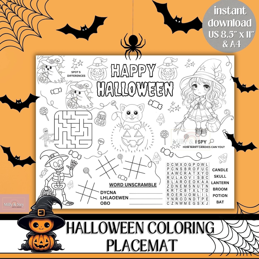 Printable Halloween Activity Placemat Templates, Halloween Coloring ...