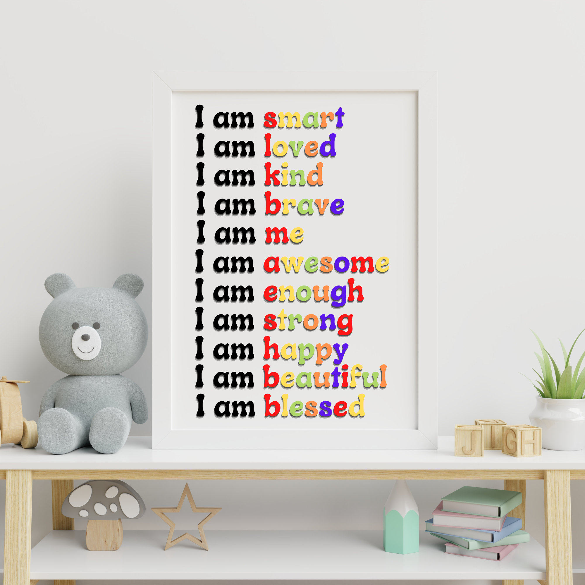 Kids Positive Affirmation Chart, Kids Room Art, Kids Room Decor ...