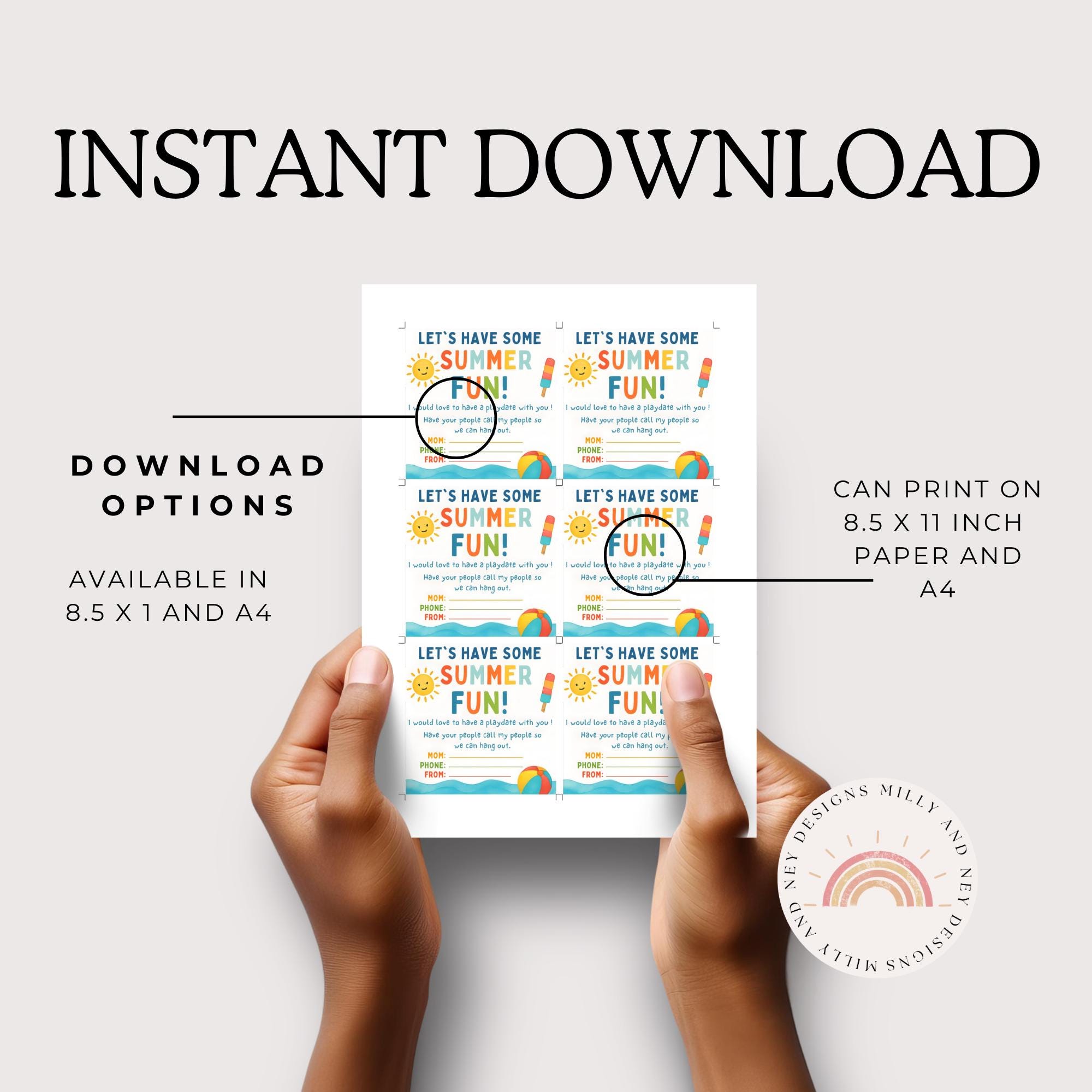 Playdate Cards for Kids, Editable Kids Calling Card, Summer Play Date ...