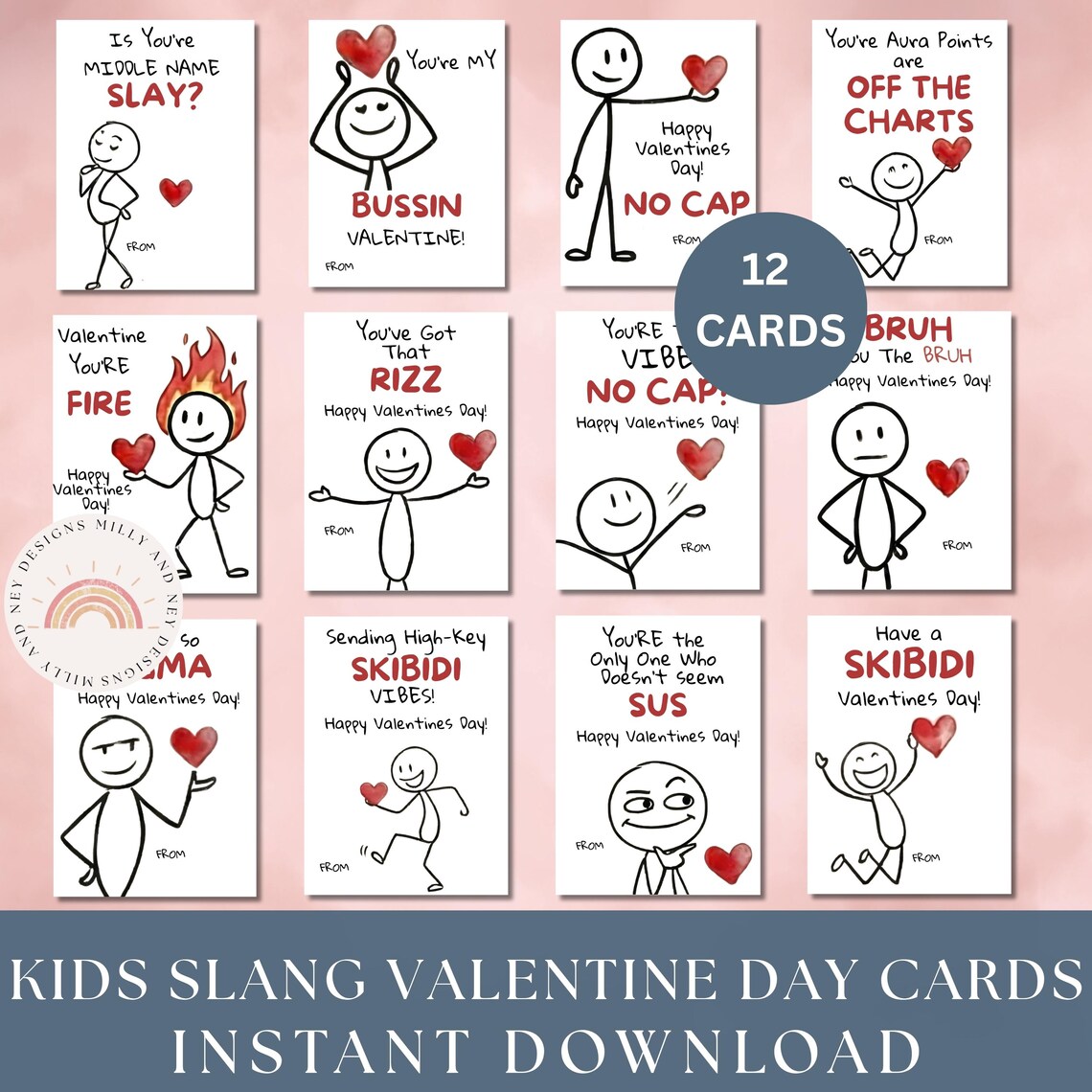 Funny Slang Valentine Cards: Gen Z Alpha, Kids Classroom (PDF Download ...