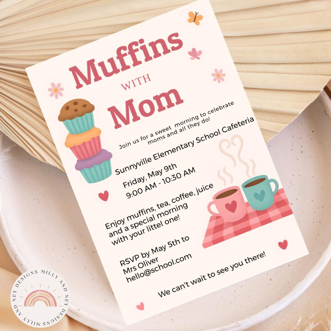 Muffins With Mom Template, Editable Invitation for Mother's Day ...