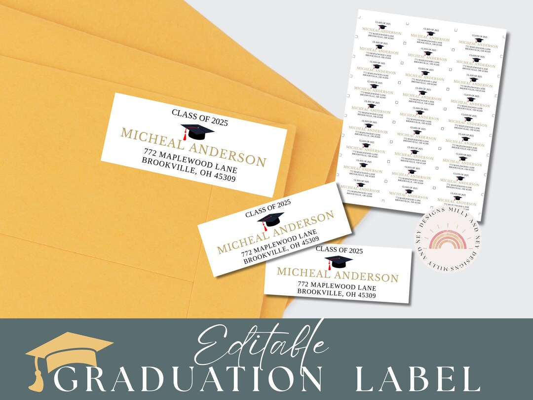 Graduation Address Labels Template, Editable Printable Labels for Grad ...